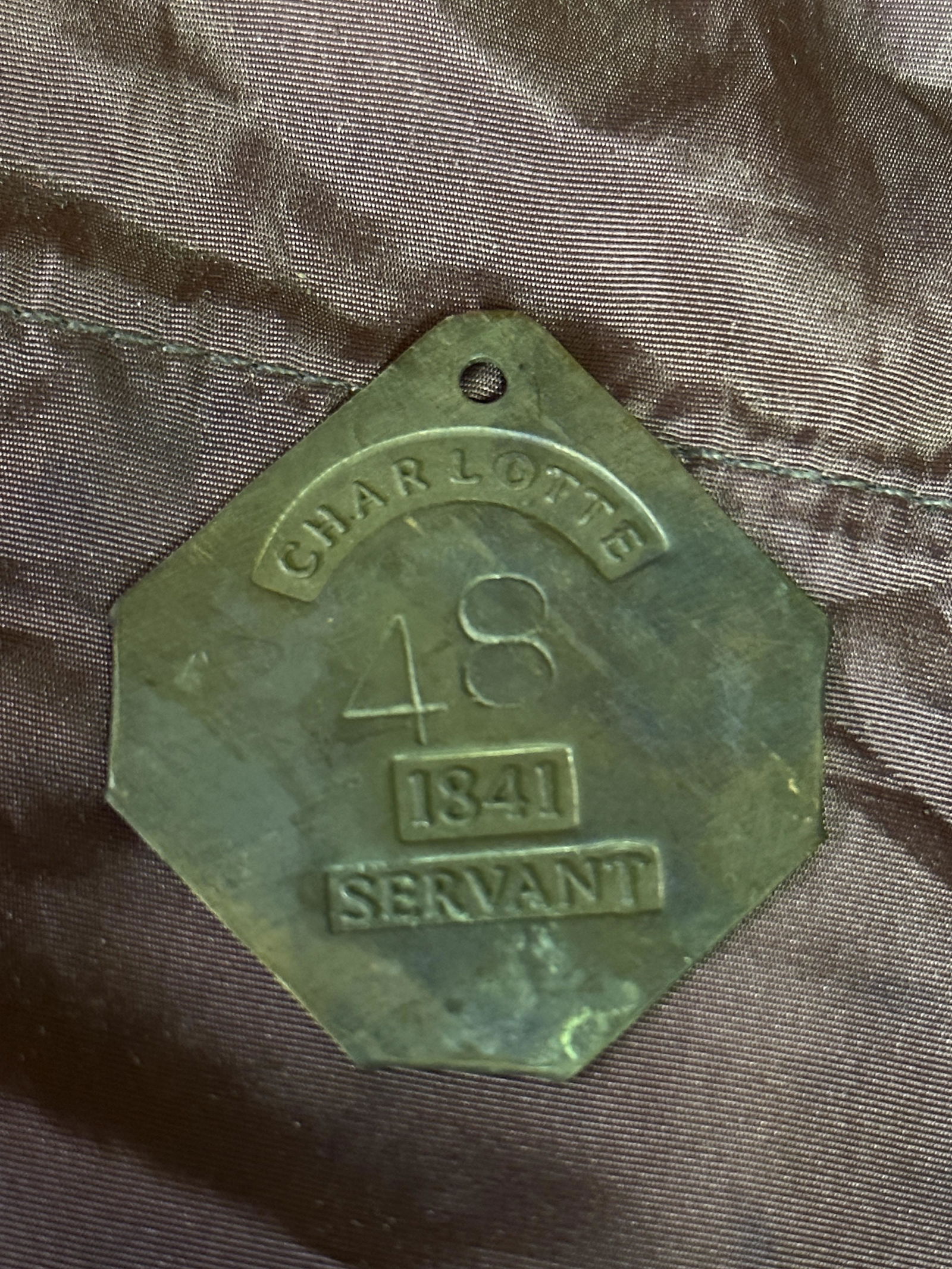 Dated 1841 Charlotte #48 Servant Slave Tag