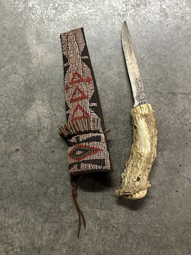 Antique Native American Beaded Sheath Elk Hand Dagger Knife
