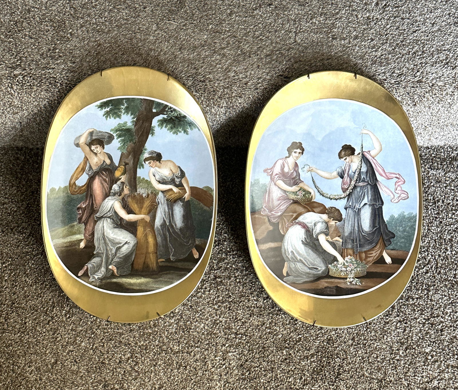 Pair Of Marcel Augis Canal Scene Porcelain Oval Wall Plates
