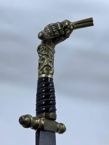 Rare Civil War Presentation Short Sword Dagger With Revolver In Hand Motif