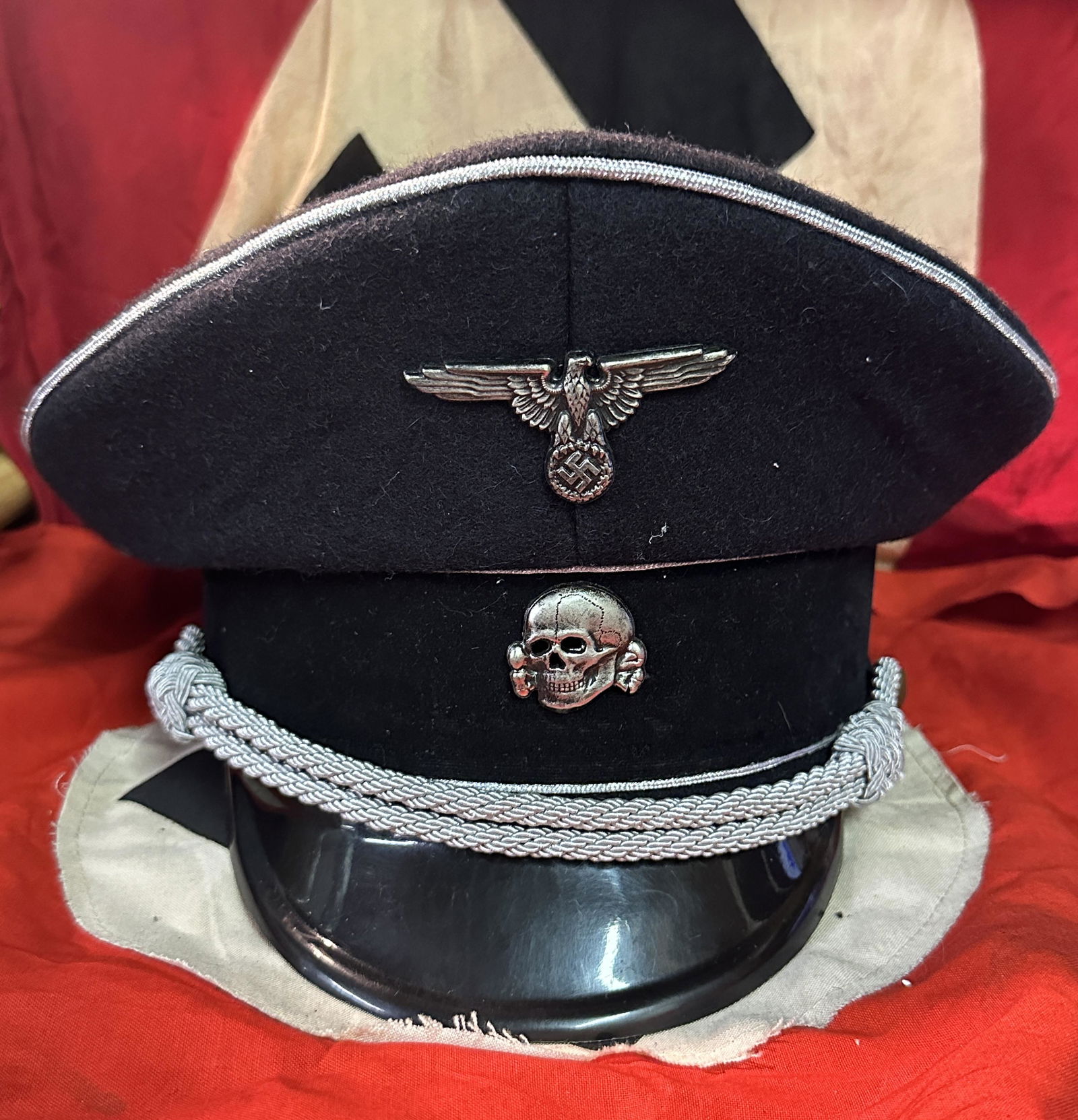 Rare Ww2 German Totenkopf Ss Officer Black Wool Visor Cap Marked Erel ...