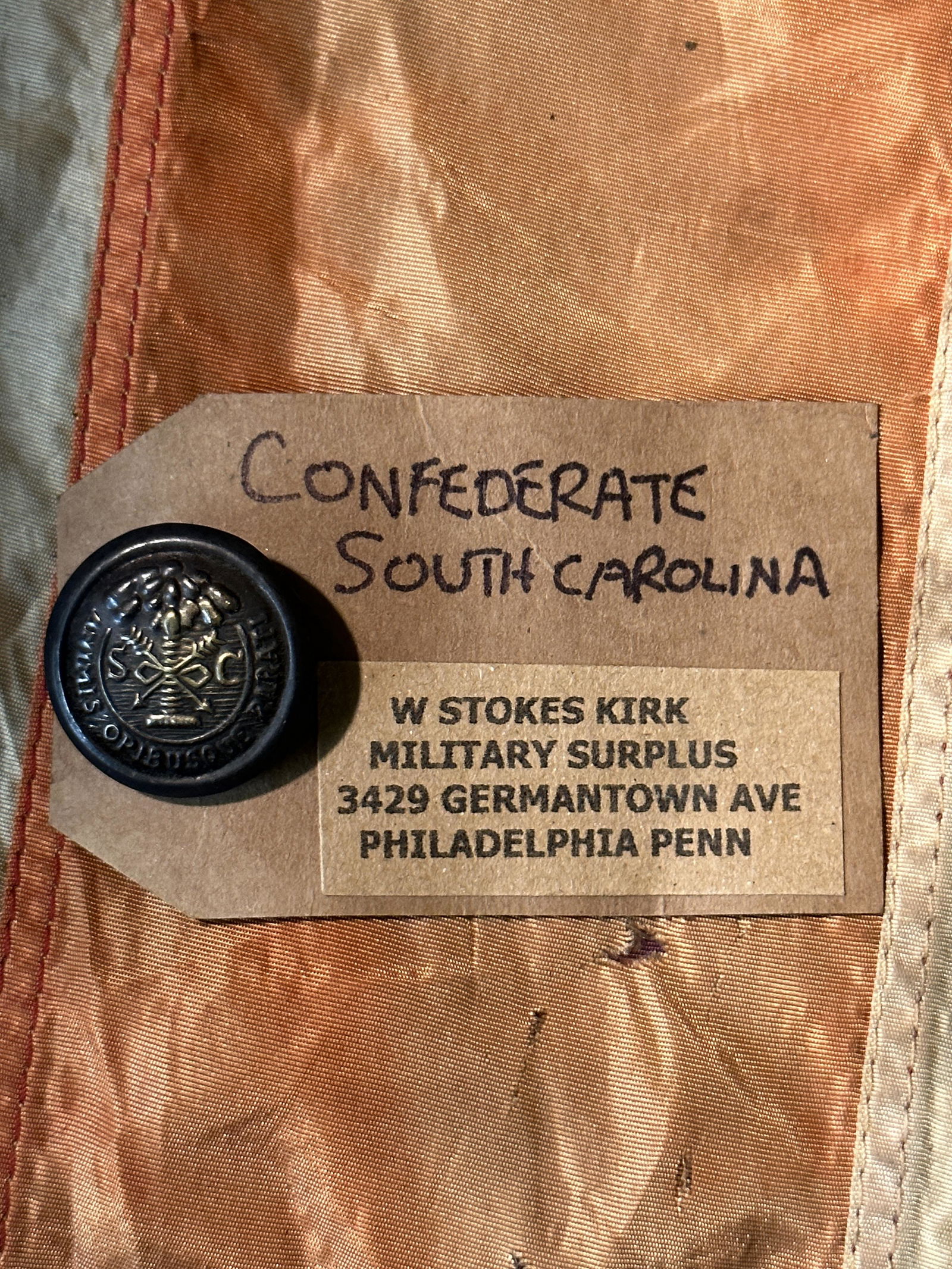 Rare Civil War Confederate South Carolina Button By W. Stokes Kirk With ...