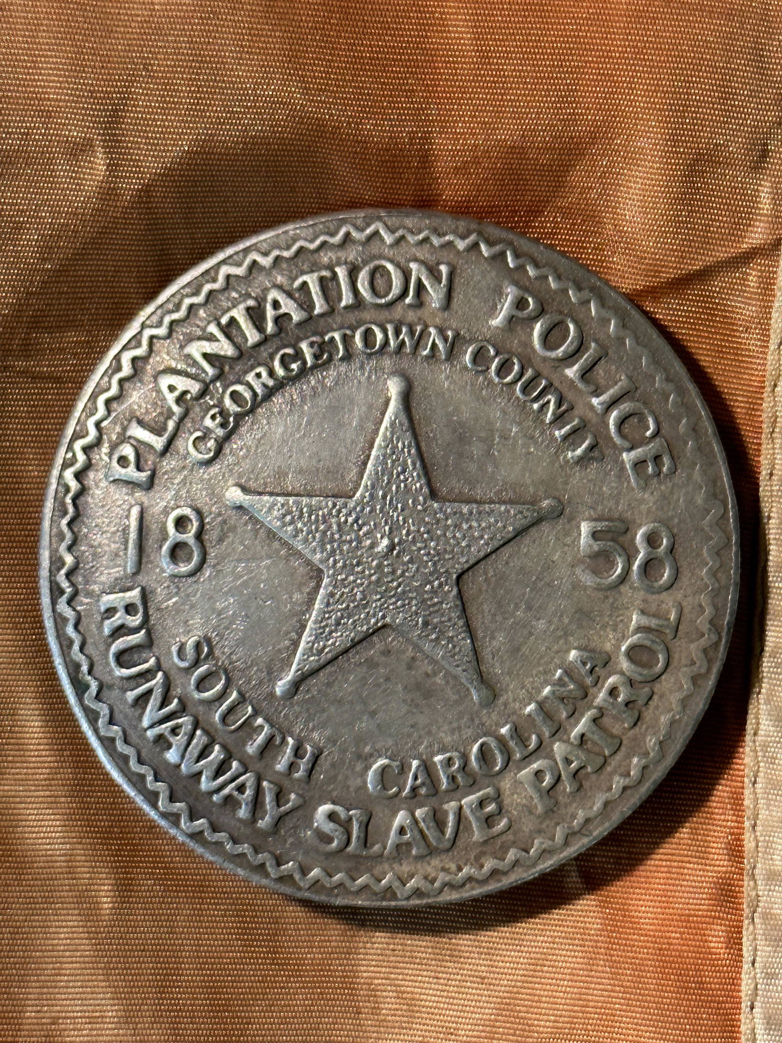 1858 South Carolina Plantation Police Runaway Slave Patrol Badge Auction