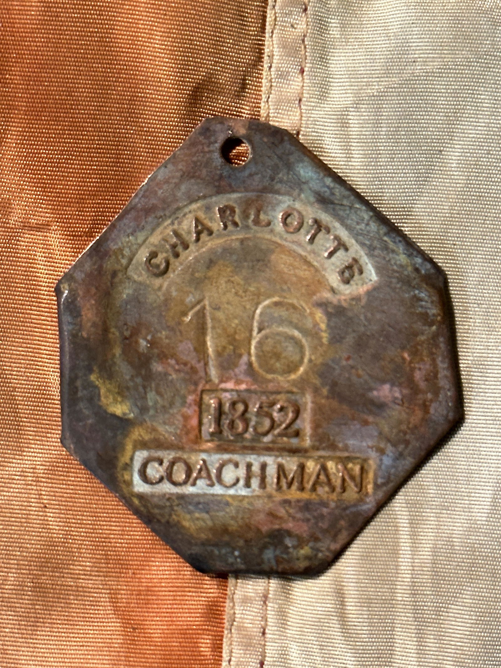 1852 Coachman Charlotte, North Carolina Slave Servant Tag No. 16