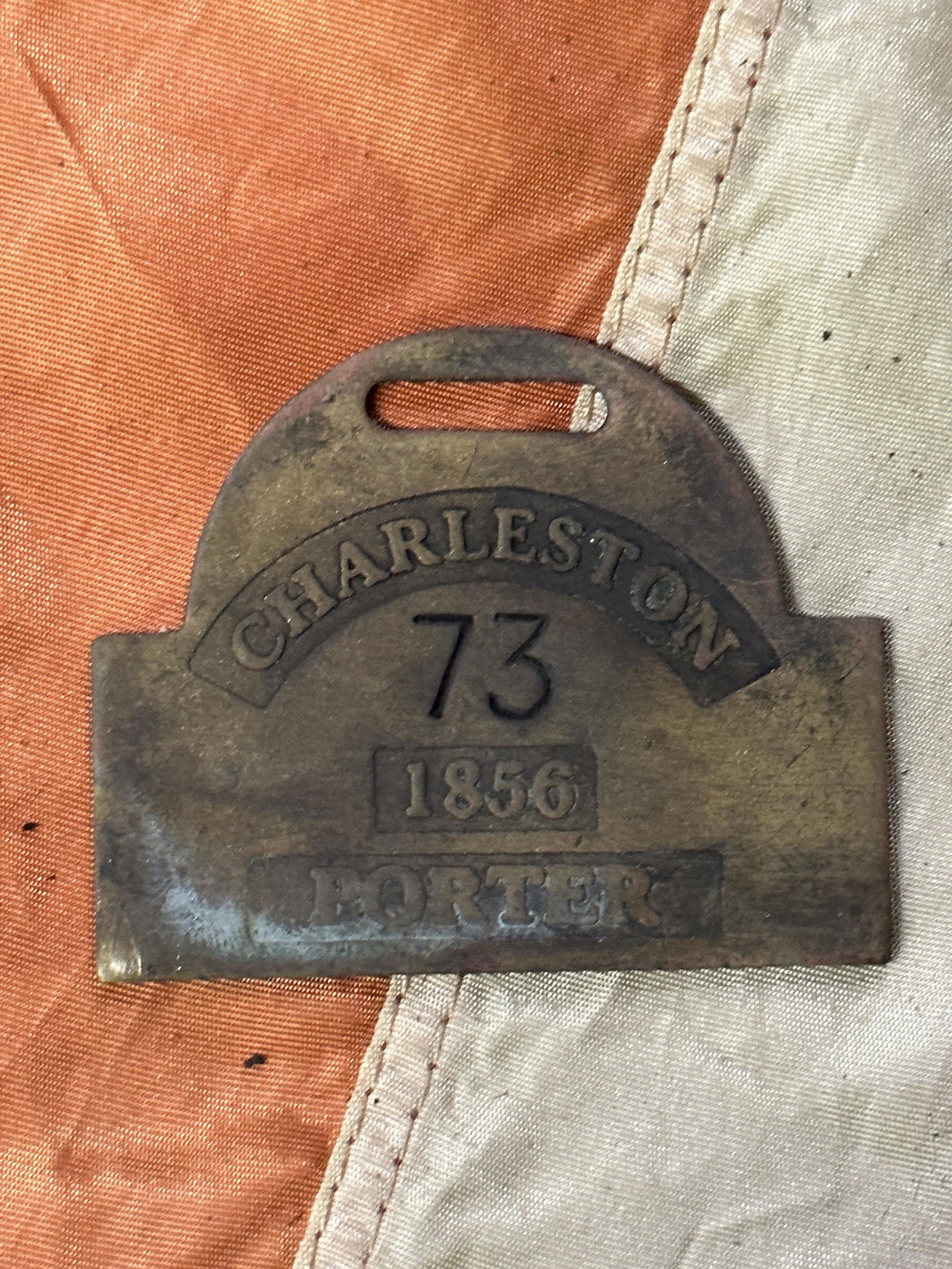 Dated 1856 Charleston No. 73 Porter Slave Servant Tag