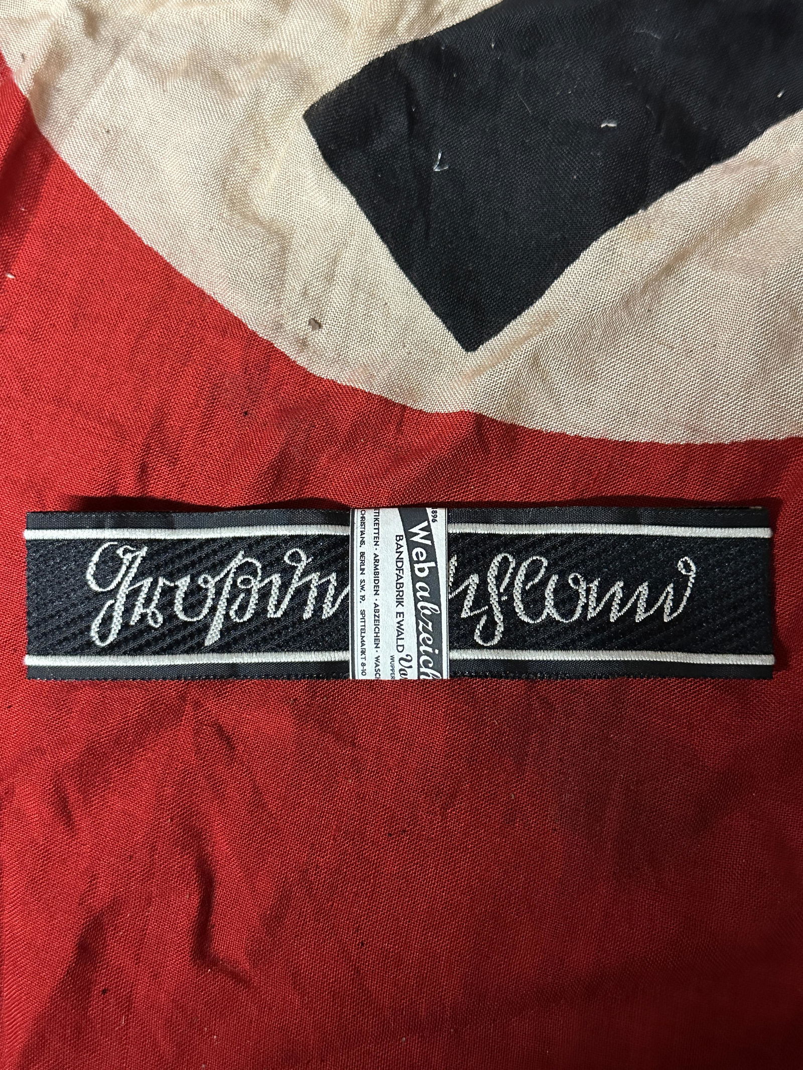 Rare Ww2 German Germanic Script Cuff Title With Bevo Wrap