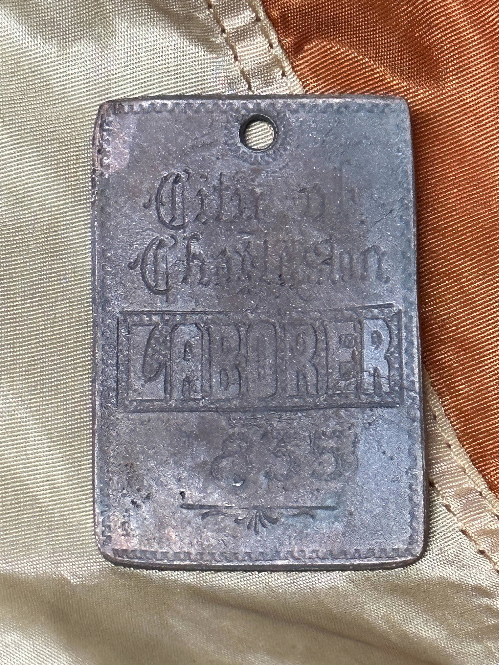 Dated 1835 City Of Charleston, Sc Laborer Servant Slave Tag Auction