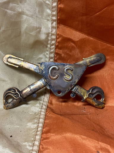 Civil War Confederate C.s. Shield Crossed Sabers Cavalry Badge Insignia