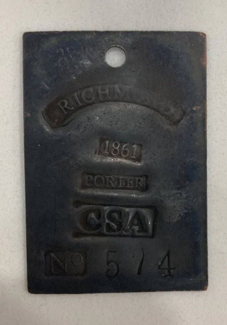 Rare Civil War Confederate Csa Richmond 1861 Porter Slave Servant Tag ...