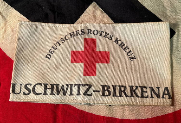 Ww2 German Red Cross Armband For Auschwitz Camp With Inspection Stamp
