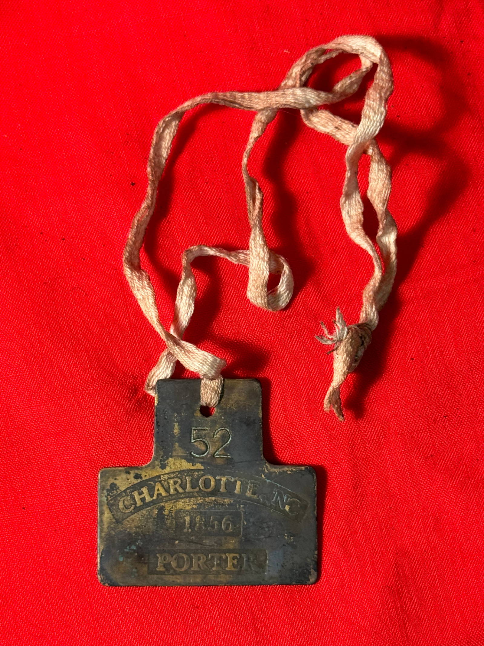 Dated 1856 Porter Charlotte, Nc #52 Slave Servant Tag Auction