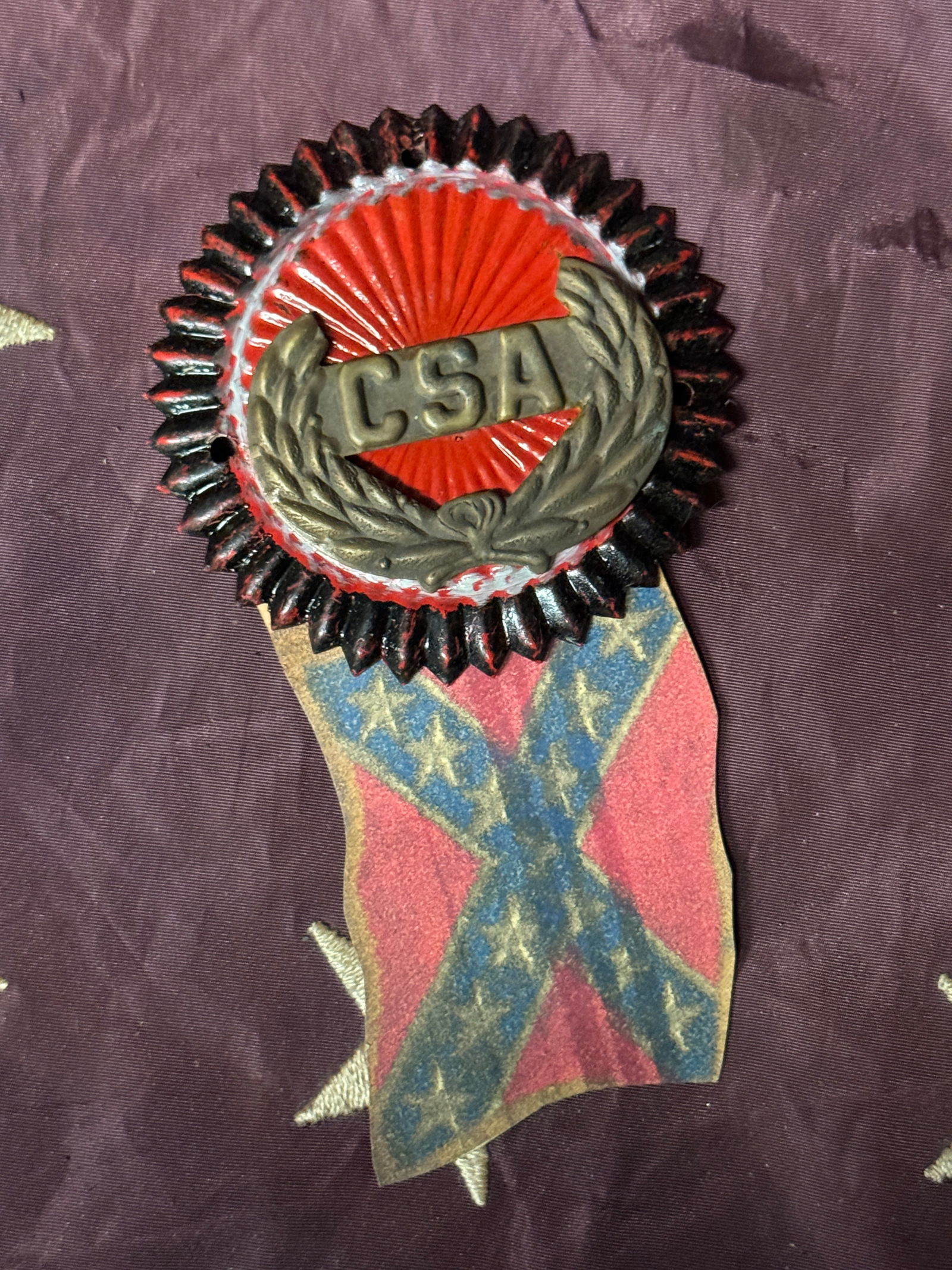 Rare Civil War Confederate Csa With Wreath Headgear Badge Insignia With ...