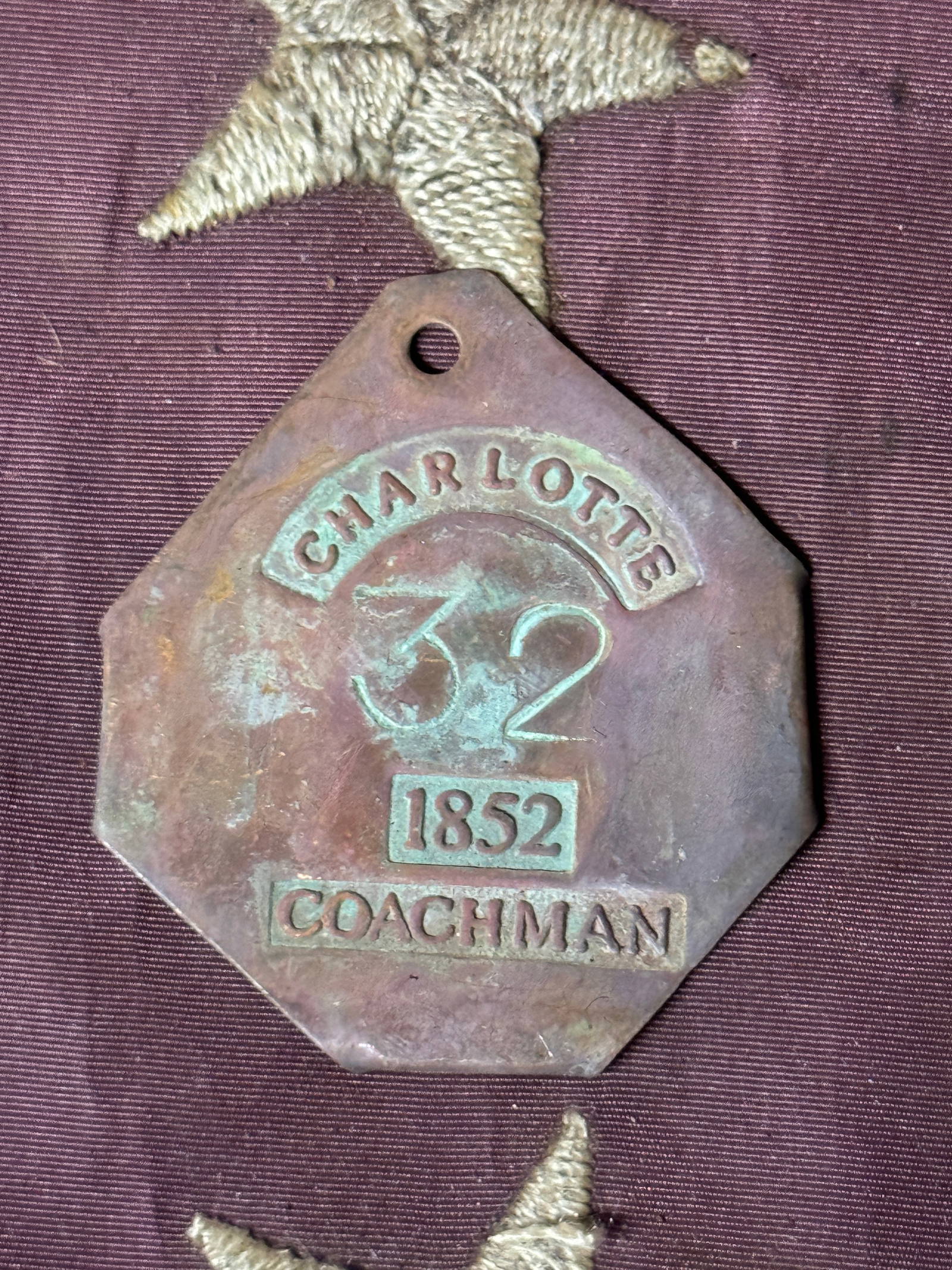 Dated 1852 Charlotte Coachman #32 Slave Servant Tag Auction