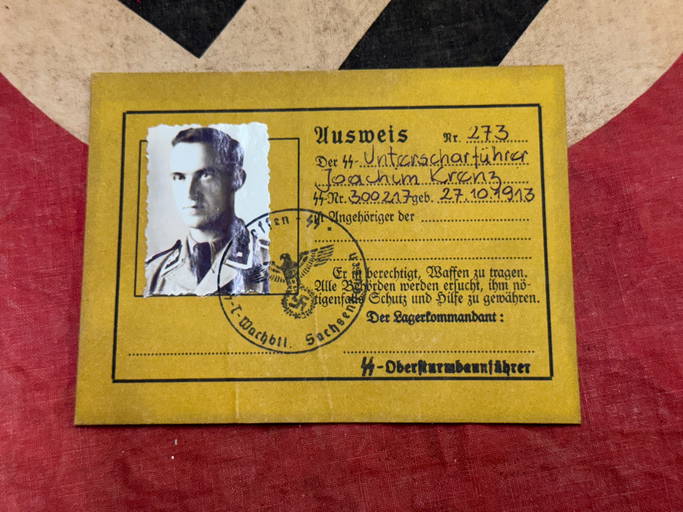 Ww2 German Ss Ausweis (identity Card) For Ss Unterscharführer Joachim ...
