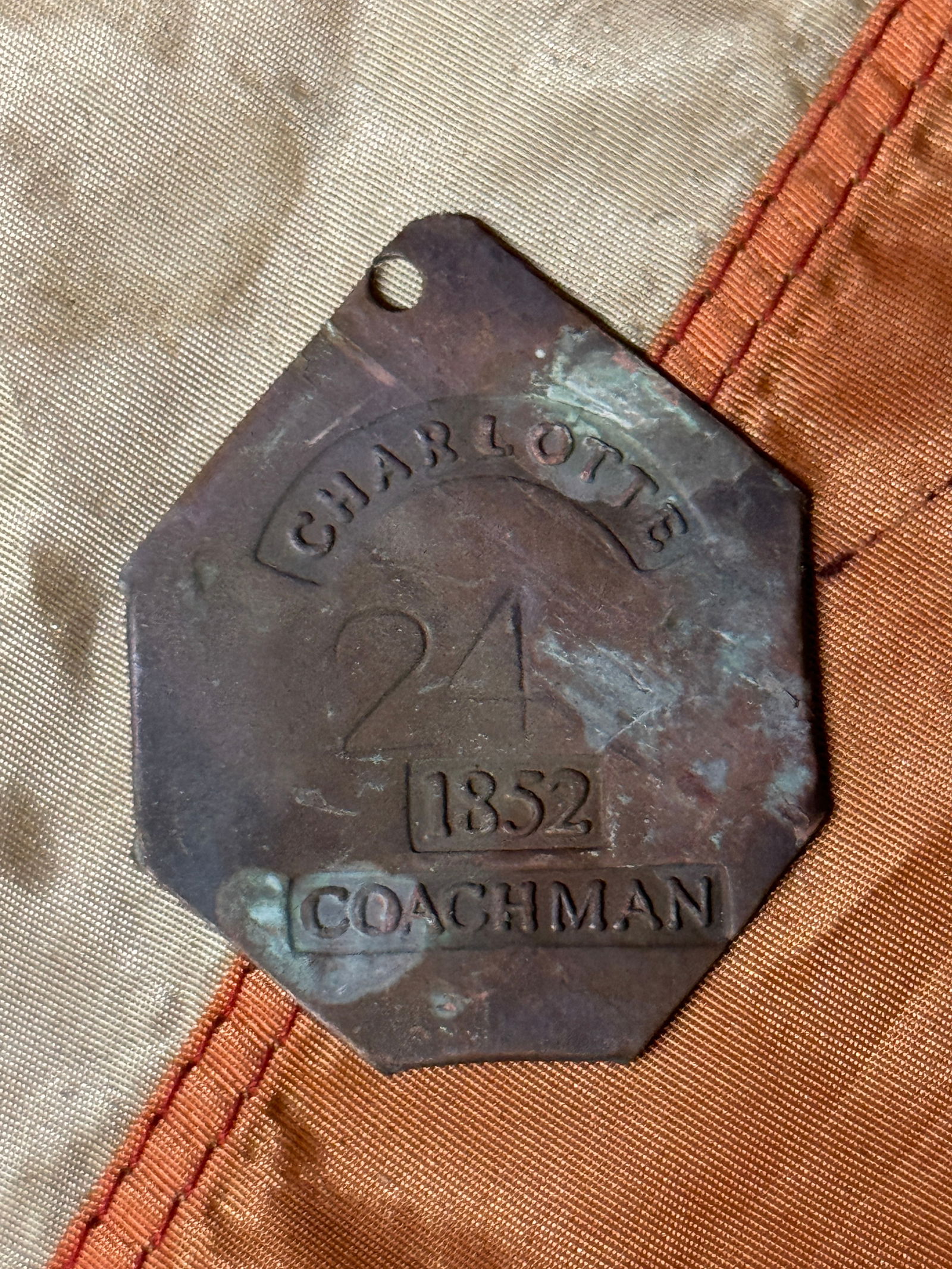 Rare Dated 1852 Charlotte Coachman #24 Servant Slave Tag Auction