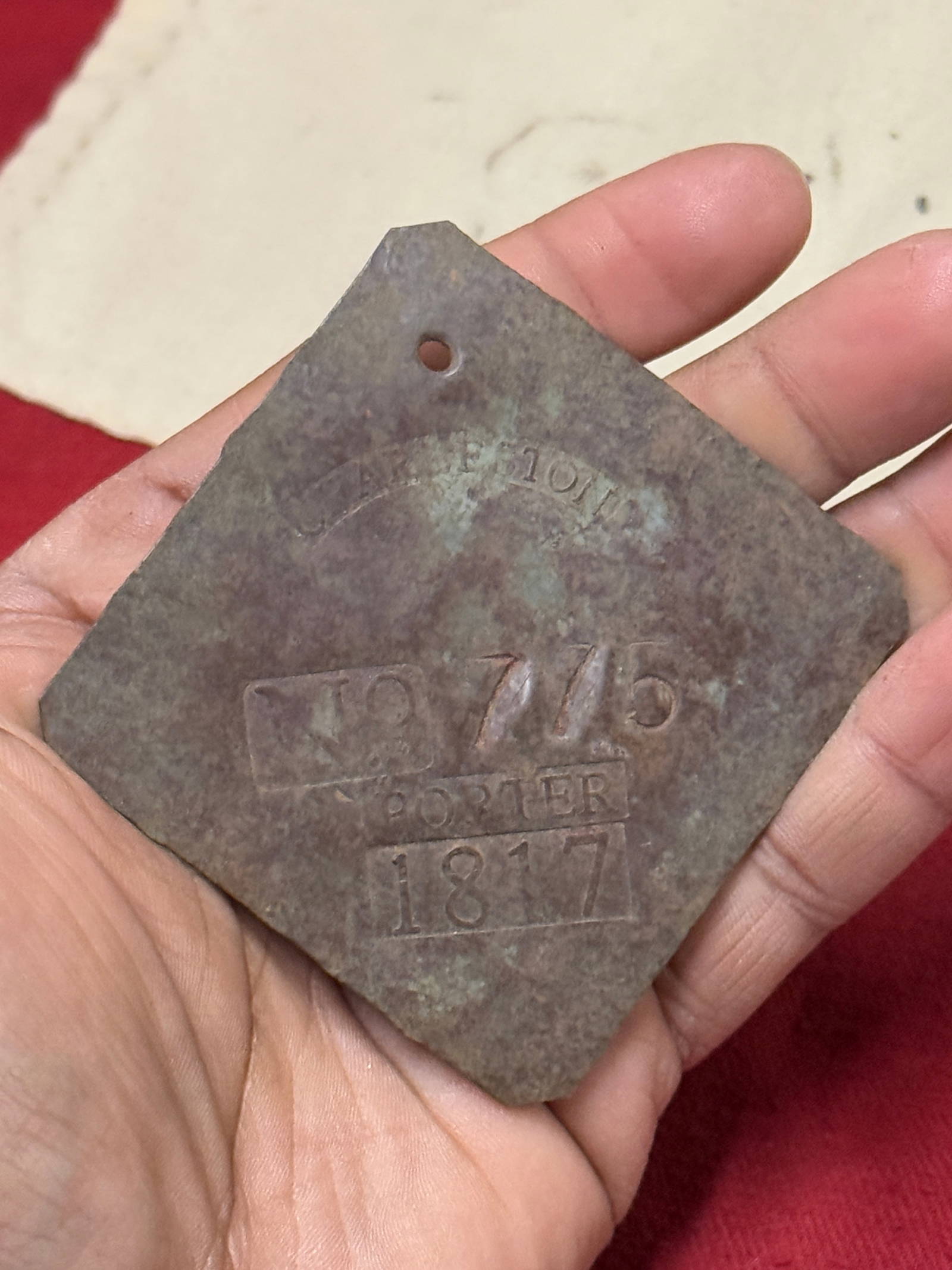 1817 Porter No. 775 Charleston, Sc Slave Tag Servant Id Auction