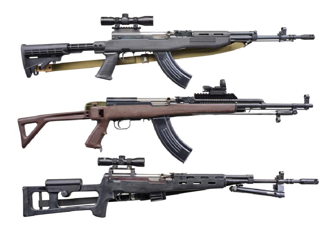 3 SKS TYPE SEMI AUTO RIFLES.