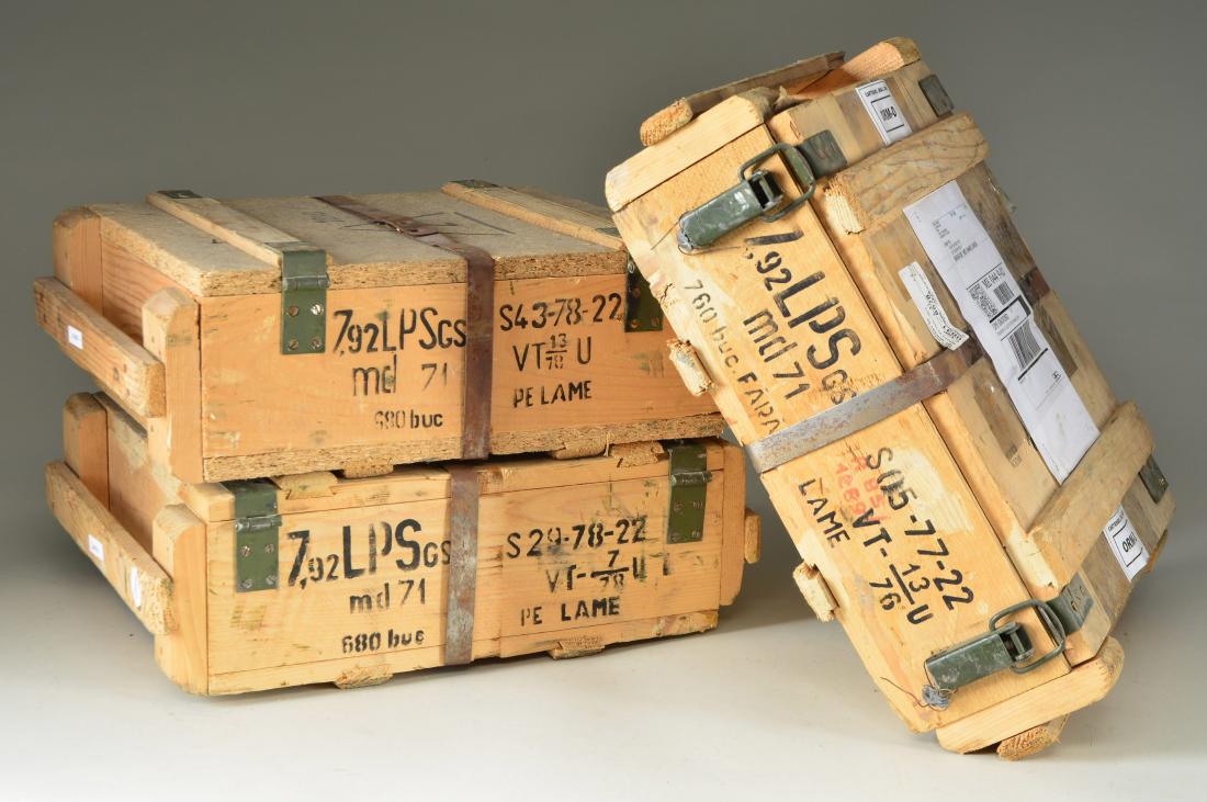 3 SEALED AMMO CRATES OF ROMANIAN 8MM MAUSER.