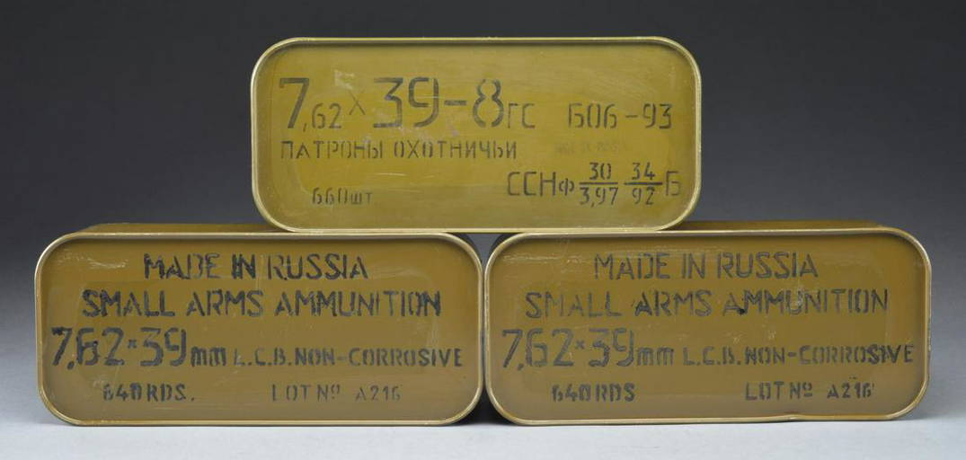 3 Sealed Spam Cans Of 7.62x39 Rifle Ammunition.
