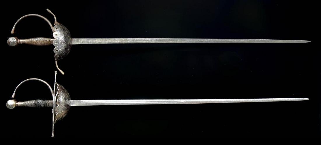 2 Victorian Copies Of Spanish Cup Hilt Rapiers.