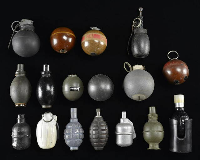 13 Inert / Training Grenades & 4 Grenade Bodies.