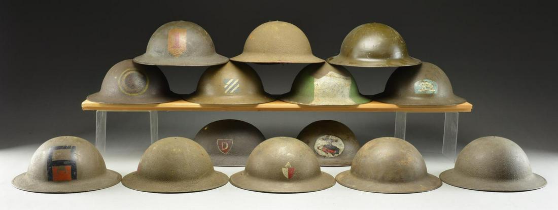 14 U.s. Wwi Unit Painted Helmets.