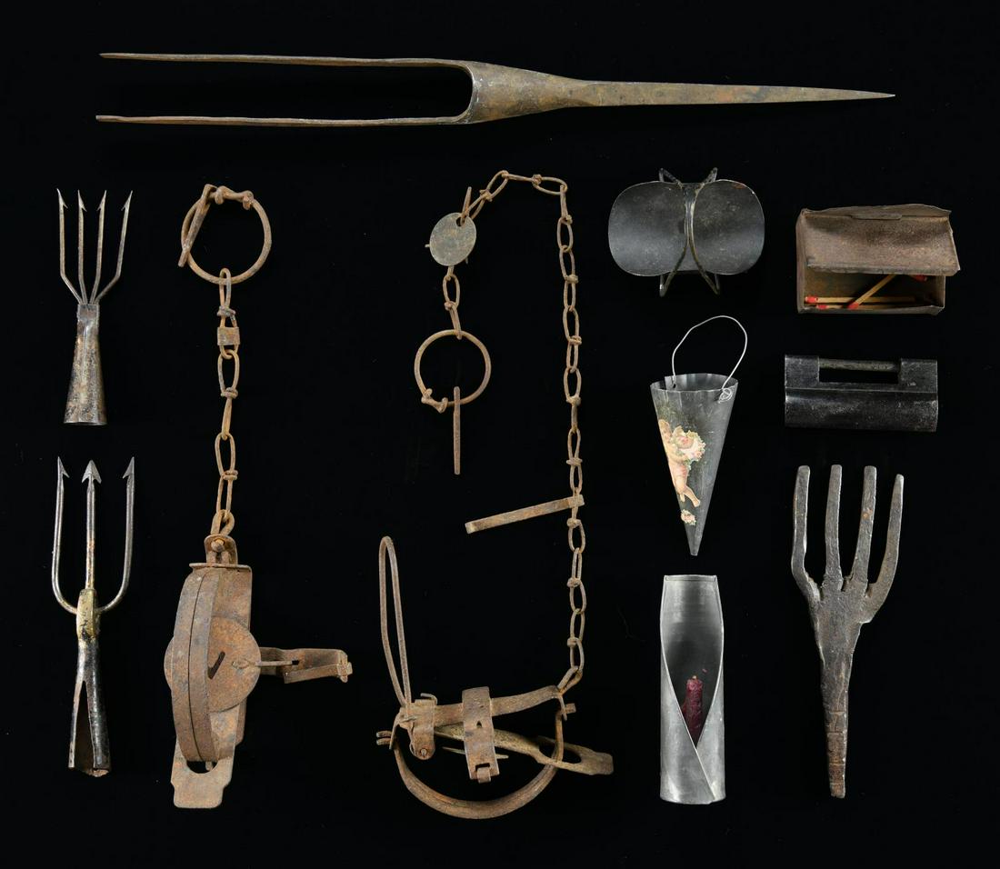 Grouping Of Metal And Wrought Iron Objects. Auction