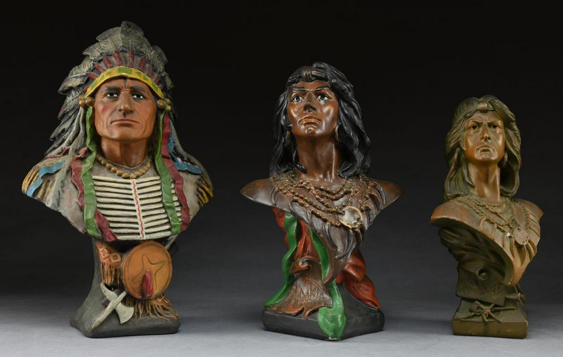 Group Of 3 Native American Decorated Chalkware Auction