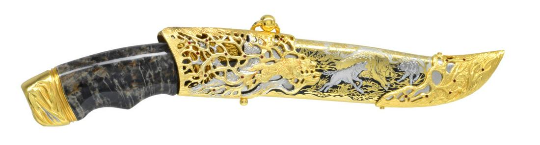 Fine Presentation Gold Inlay Knife By Zlatoust Auction