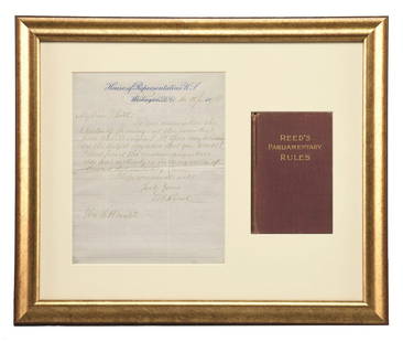 Framed Letter From Thomas B. Reed Mounted With