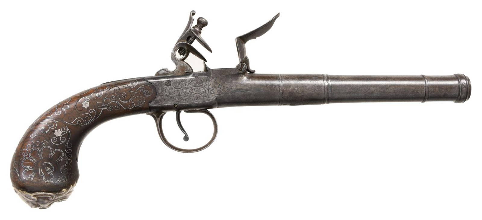 Barbar Cannon Barrel Flintlock Queen Anne Pistol Auction
