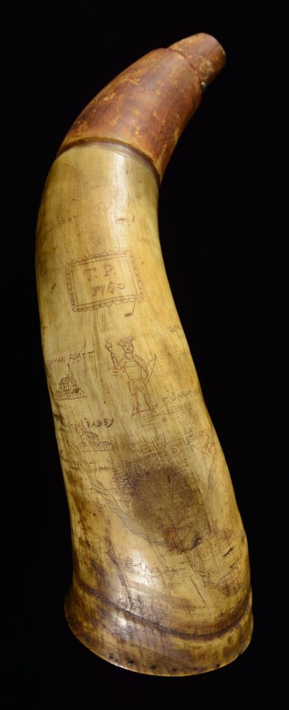 Early Powder Horn With Modern Engraving. Auction