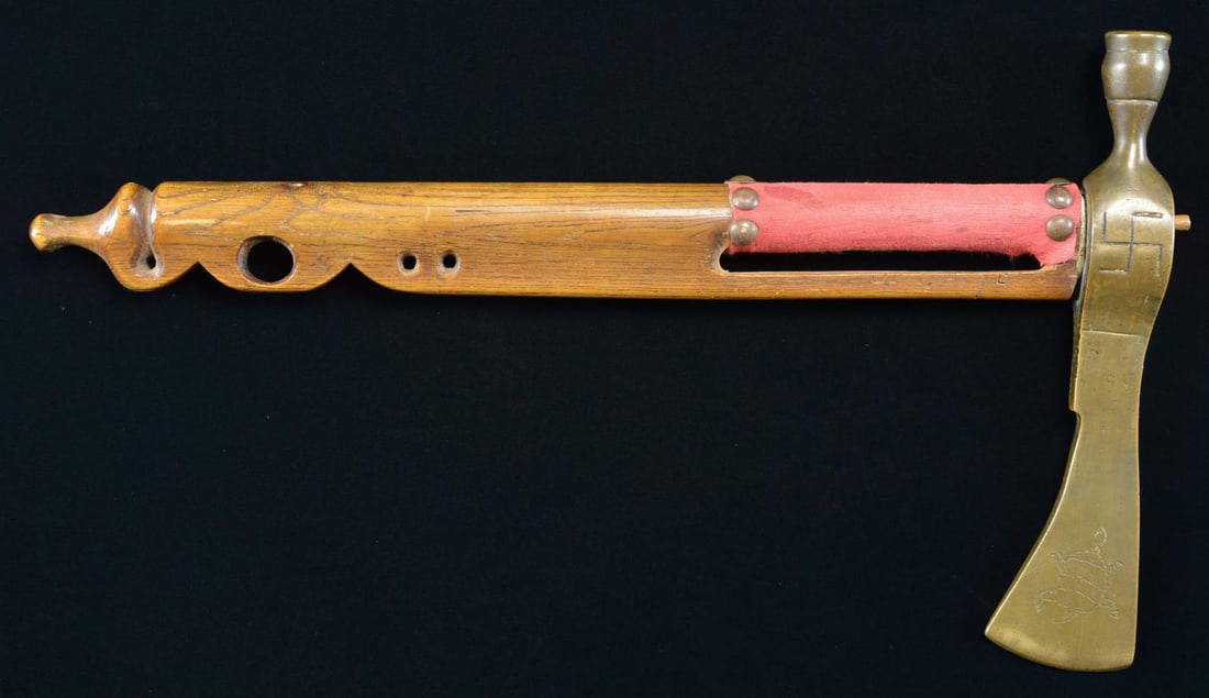 Decorated Brass Pipe Tomahawk Pictured In Auction