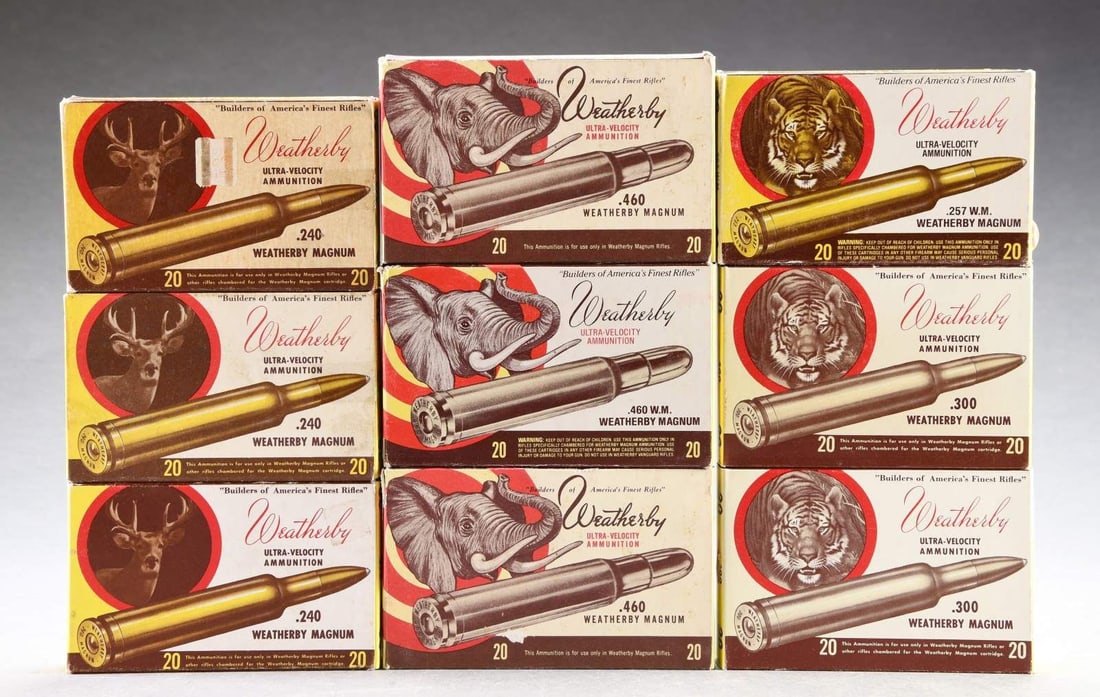 9 Boxes Of Weatherby Ammo. Auction