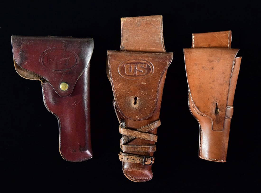 Three Brown Leather 1911 Holsters. Auction