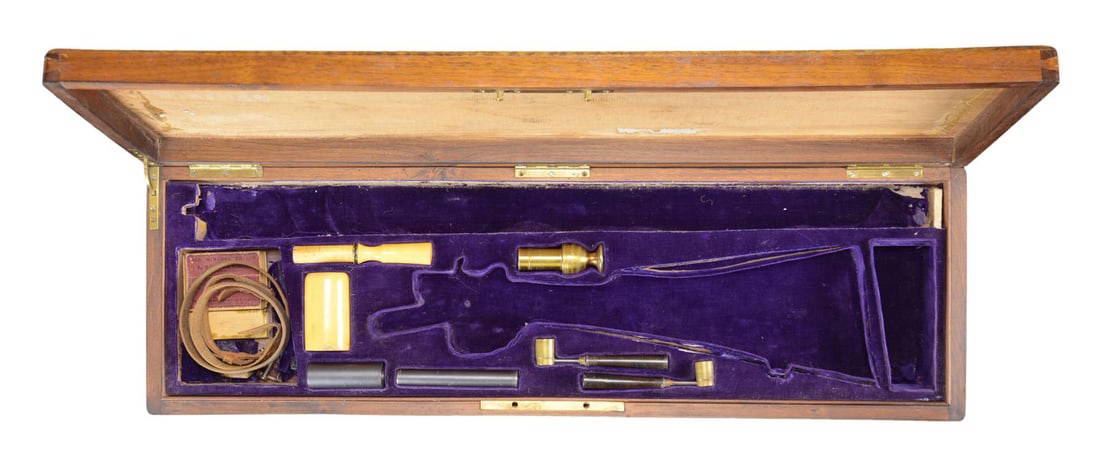 Empty Antique Rifle Case With Some Implements. Auction