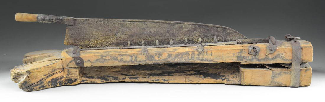 Colonial Forged Iron & Wood Cutting Tool. Auction