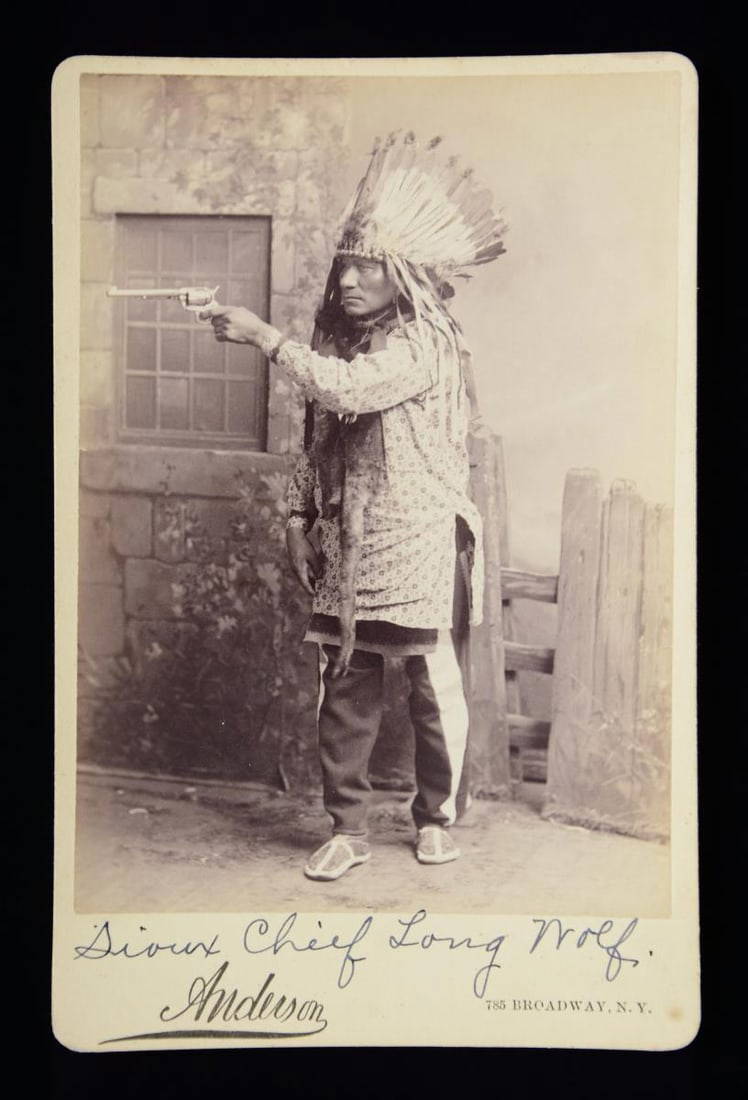 Cabinet Card "sioux Chief Long Wolf" With Colt Saa Auction