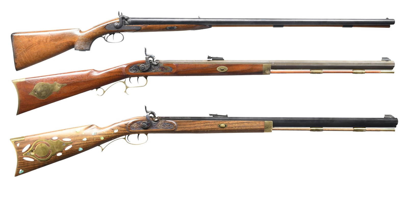 3 Antique Long Arms: Sxs Combo & 2 Hawken Rifles. Auction