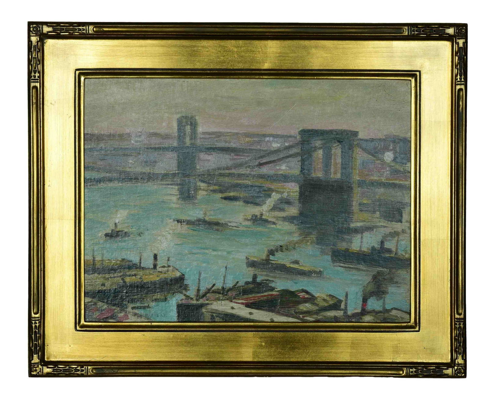 Guy Wiggins (american, 1920-2020) ?east River Auction
