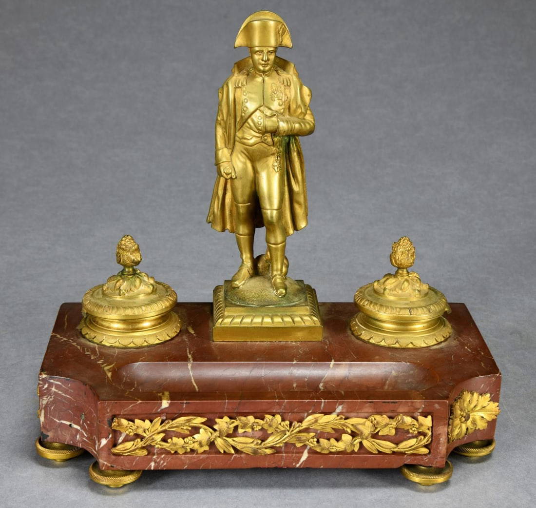 Red Marble And Gilt Bronze Napoleon Ink Stand. Auction