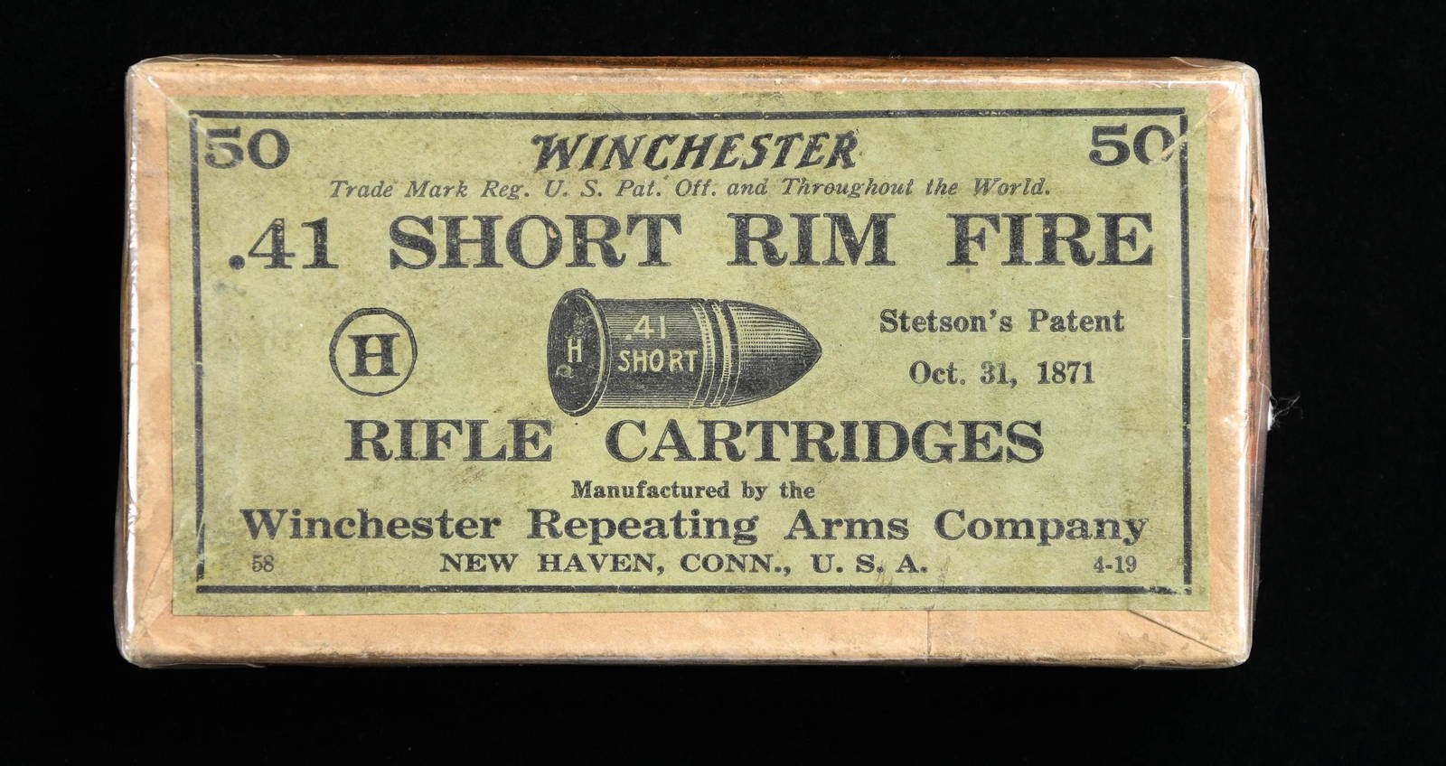 Scarce Winchester Green Label 41 Rimfire Cartridge Auction