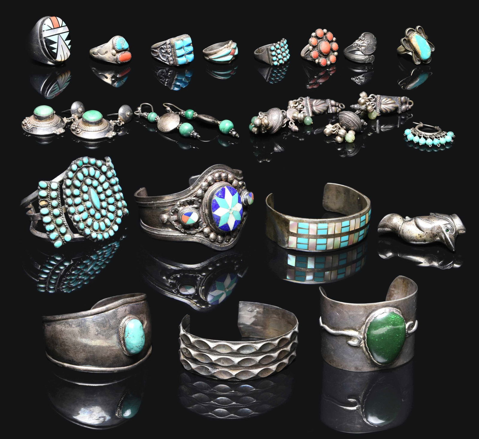 Large Grouping Of Mostly Silver And Turquoise Auction
