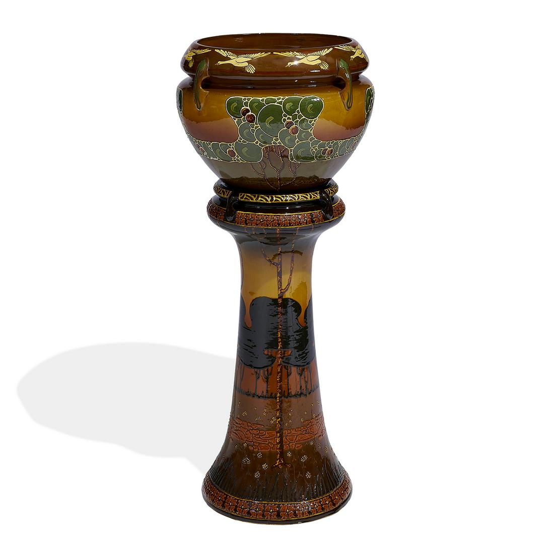 Harry Rhead For Roseville Jardiniere And Pedestal