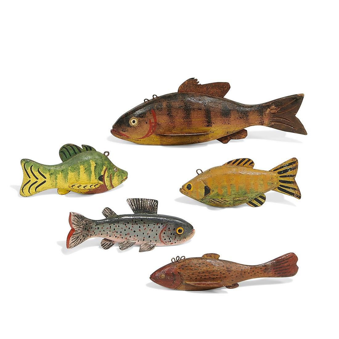 George Aho & others, fish decoys, group of five (#0215) on Aug 12, 2021 ...