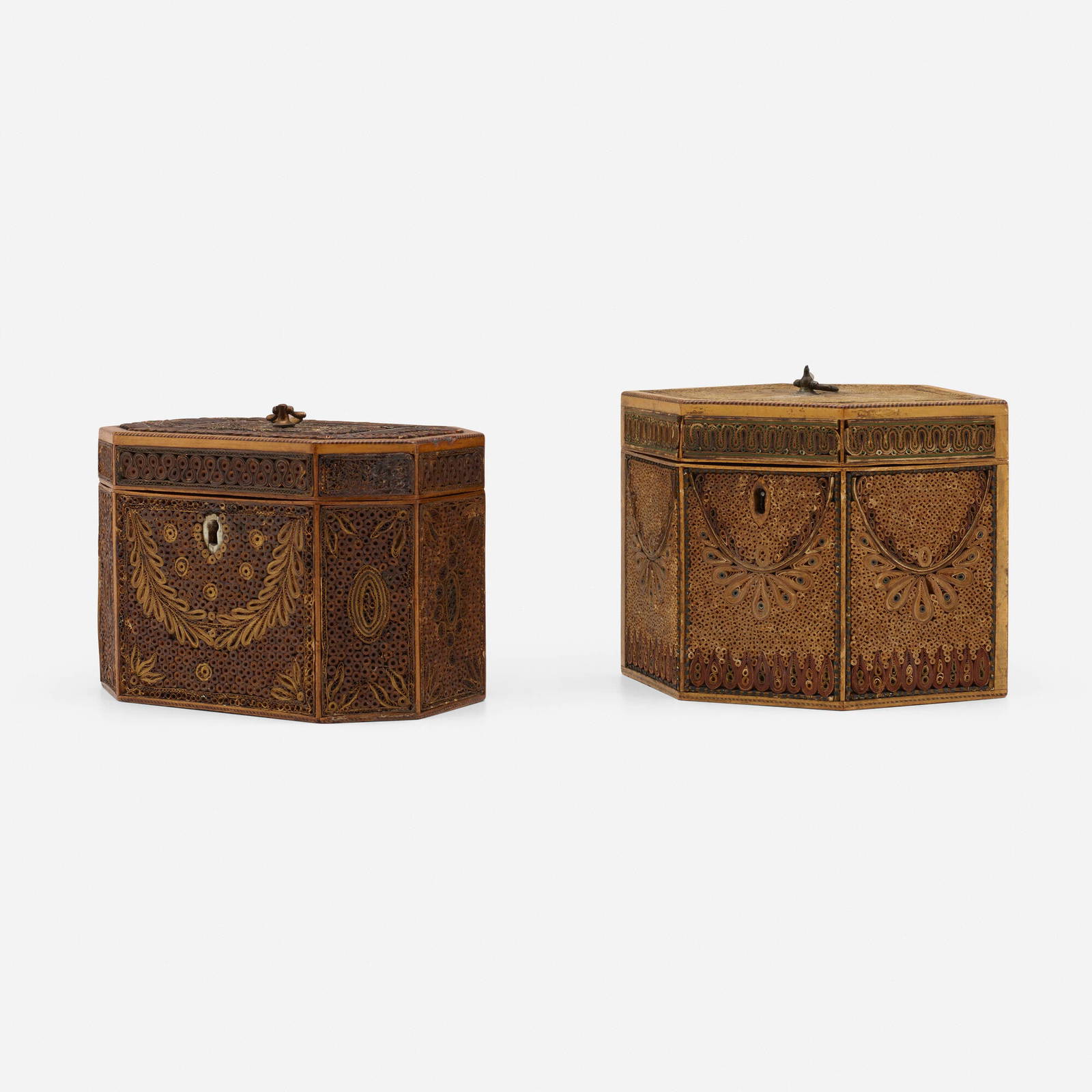 Georgian, Quillwork Tea Caddies, Set Of Two Auction