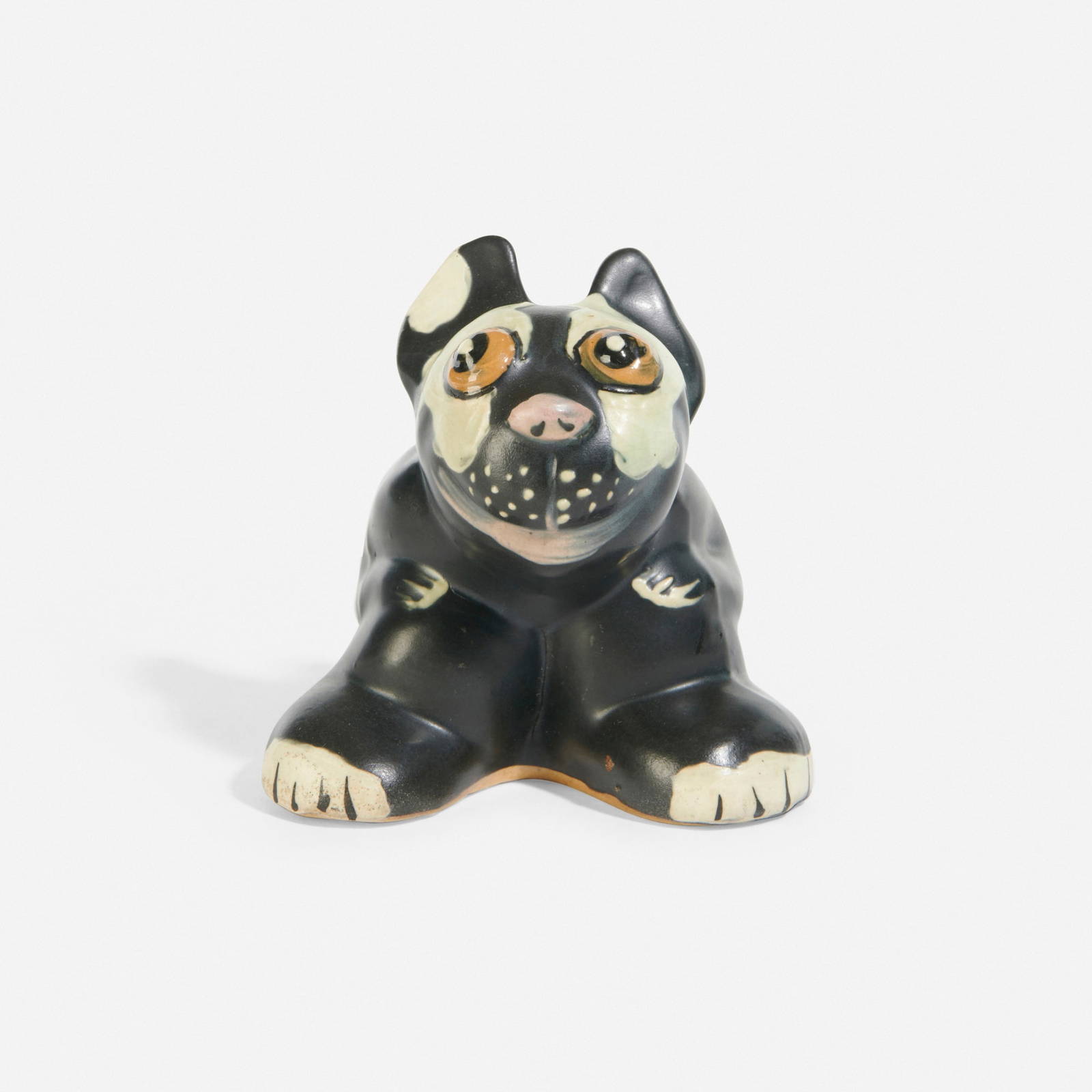 Weller Pottery, Rare Black Pop-eyed Dog Figure Auction