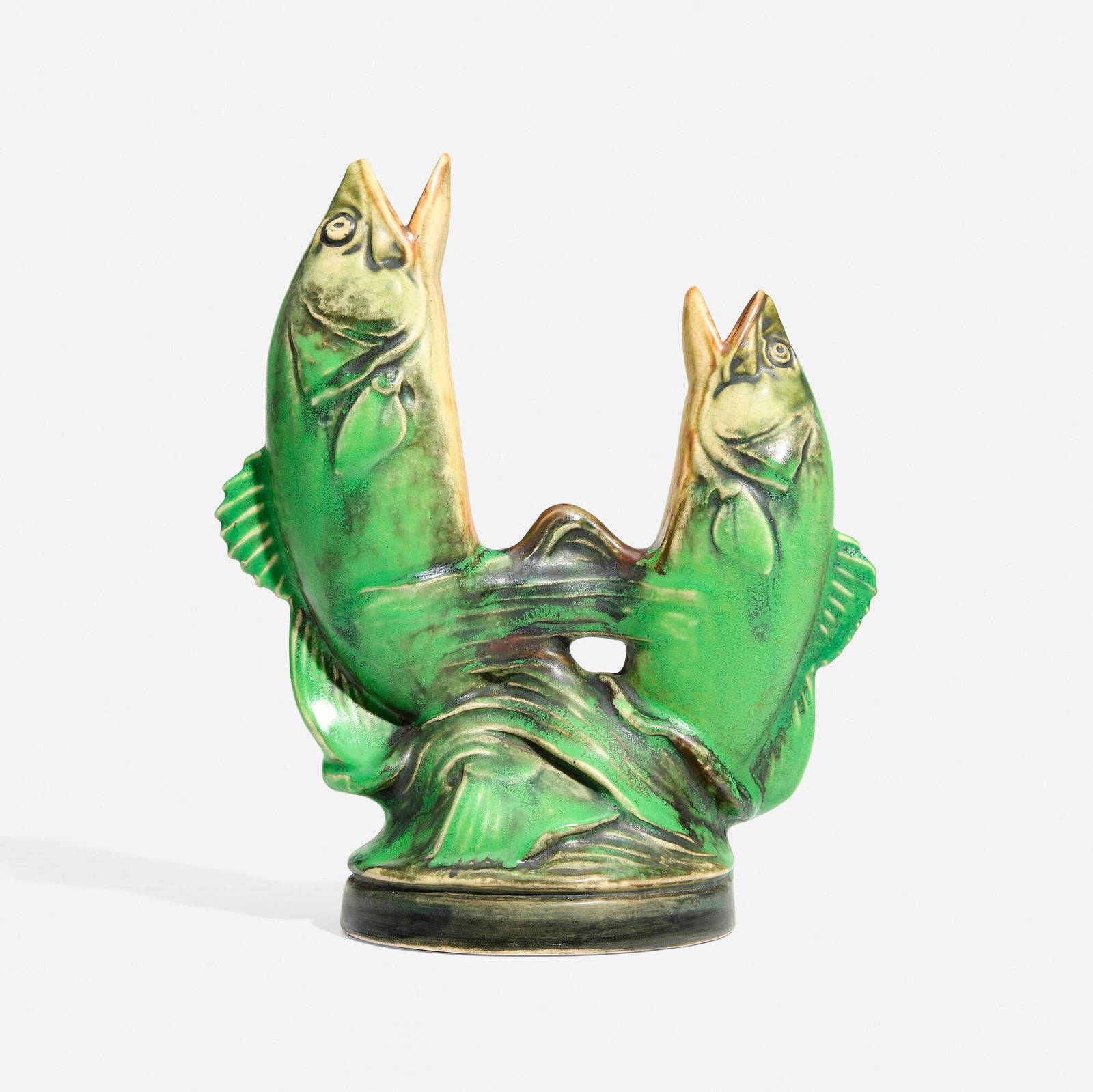 Weller Pottery, Coppertone Double Fish Bud Vase Auction