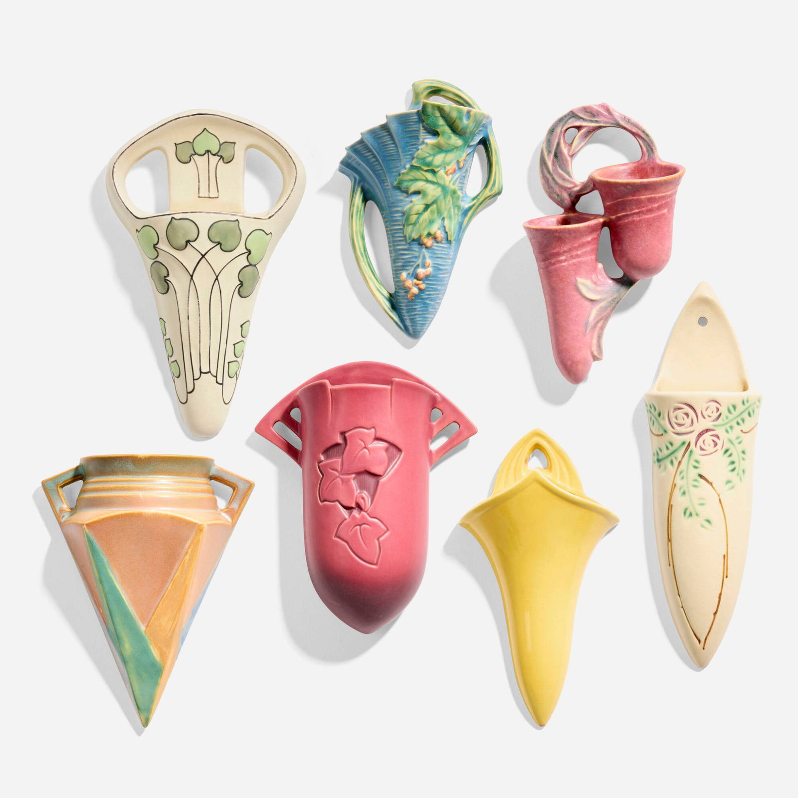 Roseville Pottery, Collection Of Seven Wall Pockets Auction