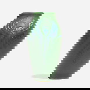 Matthew Daly For Rookwood Pottery, Rare Carved Sea Green Vase With ...